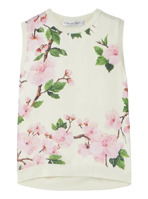 Oscar De La Renta Sleeveless Floral Top - White