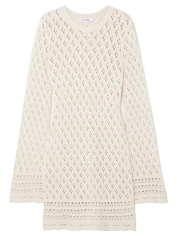 FRAME Crochet Organic Cotton-silk Shift Dress - Ecru