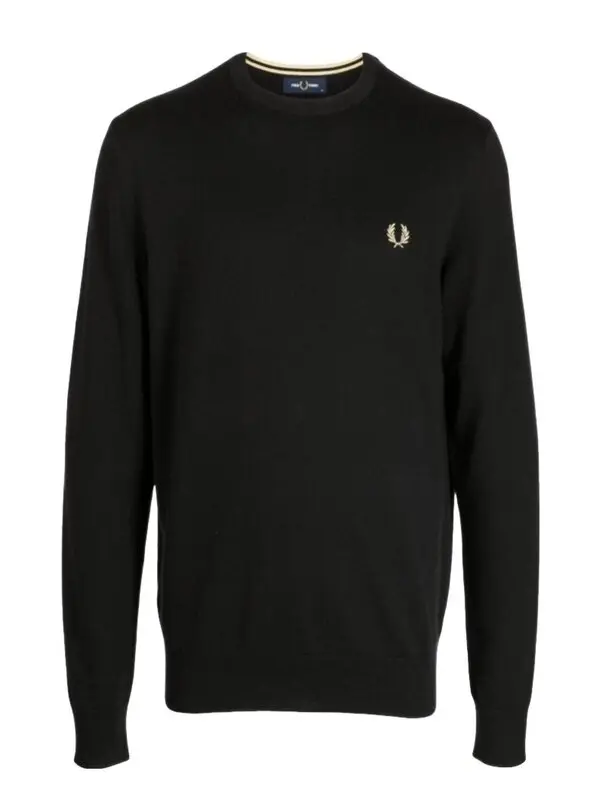 Fred Perry Logo-embroidered Long-sleeved Crewneck Jumper - Black