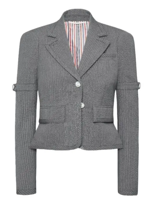 Thom Browne Seersucker Cropped Blazer - Light Gray
