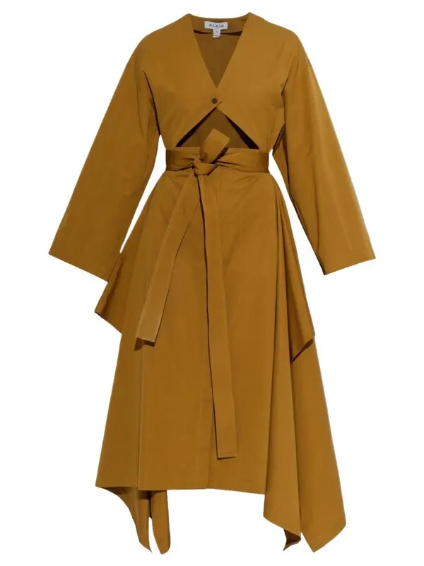 Alaïa Belted Cut Out Midi Dress - Brown