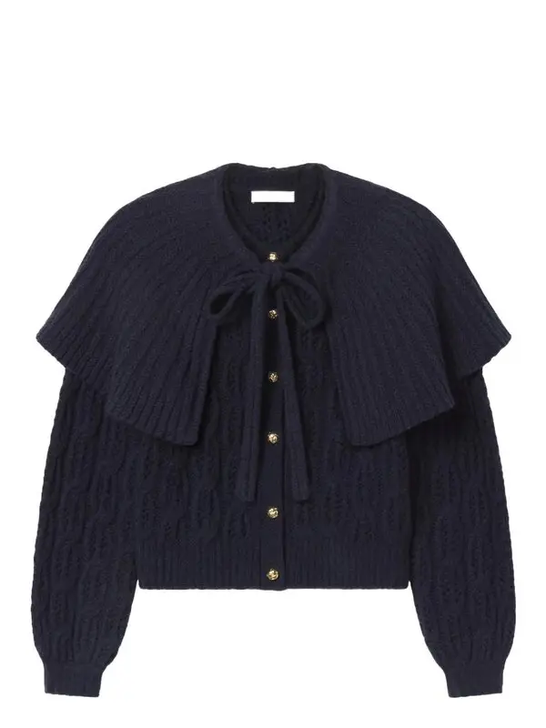 FRAME The Cape Cable-knit Cardigan - Navy Blue