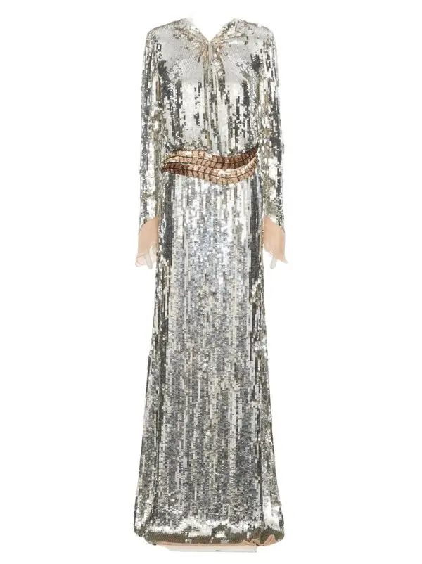 Valentino Garavani Sequined Long Sleeve Gown - Gray