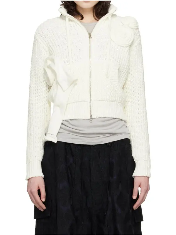 OPEN YY Applique Knitted Zip-up Sweater - White