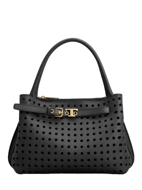 TOD'S Perforated Leather Tote Bag - Black