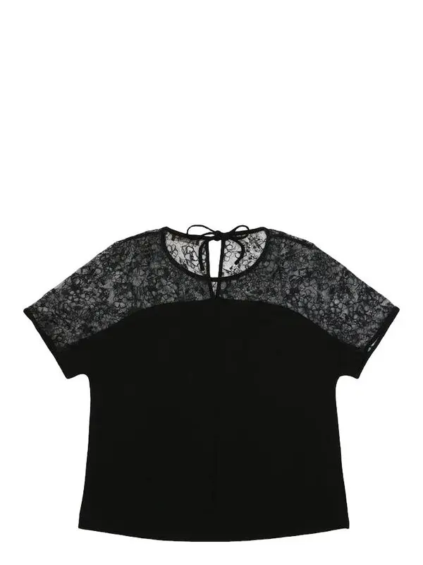 Max Mara Round Collar T-shirt With Lace Detail - Black