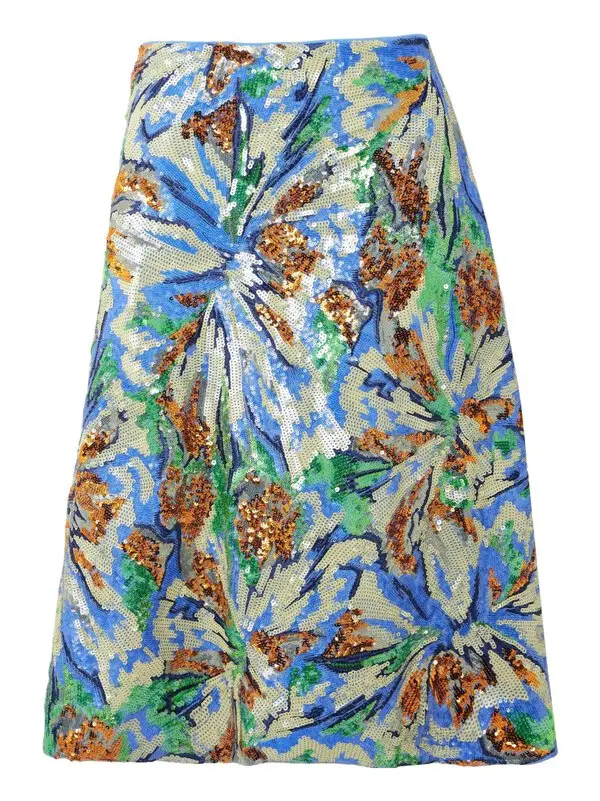 Rabanne Floral Sequin Midi Skirt - Multicolor