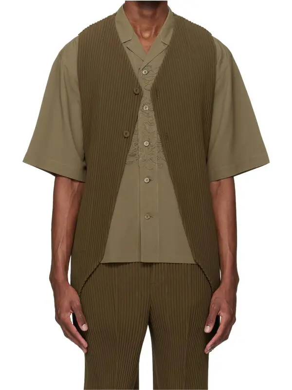 Issey Miyake Tuxedo Pleated Vest - Khaki