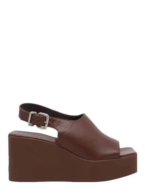 VIC MATIE Square Toe Wedge Sandals - Red
