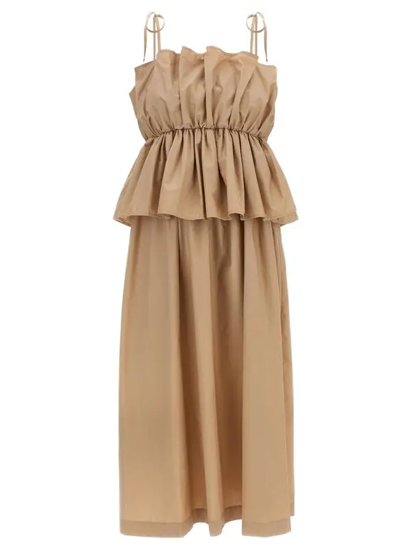 TWINSET Ruffled Poplin Maxi Dress With Square Neckline - Nude