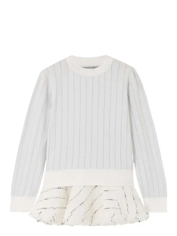 Sacai Long Sleeve Sweater With Ribbed Accents - Grey