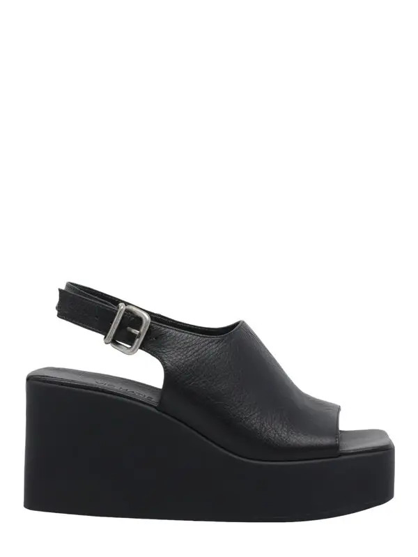 VIC MATIE Square-toe Leather Platform Sandals - Black