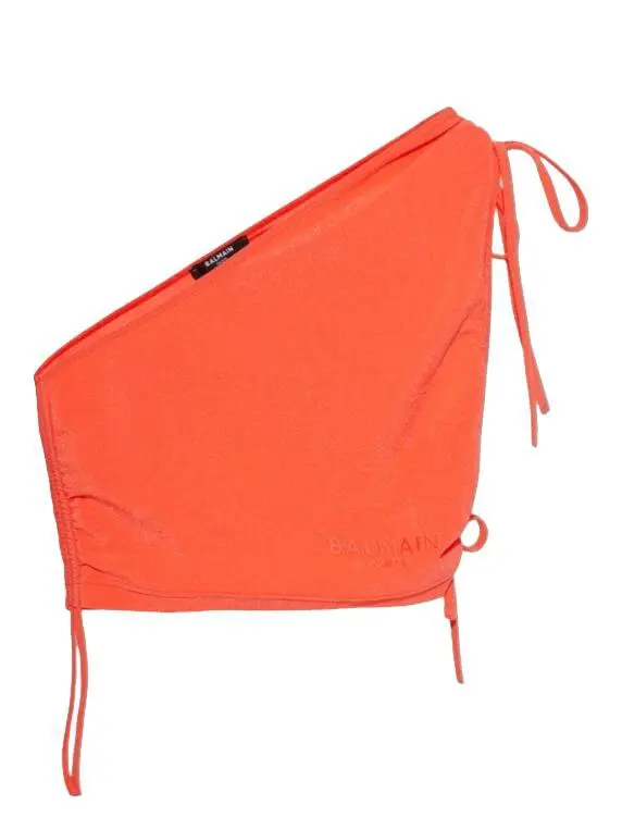 Balmain One-shoulder Tie Detail Cropped Top - Orange