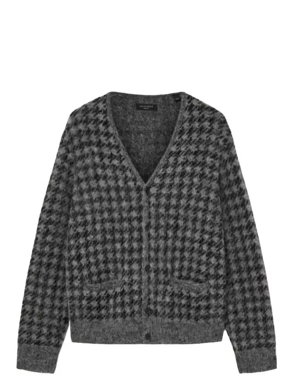 ALLSAINTS Zain Wool Blend Houndstooth Cardigan - Charcoal Grey