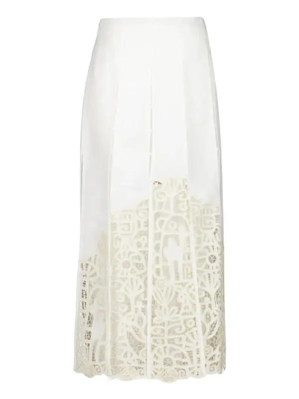 ALEMAIS Embroidered Midi Skirt - Off White