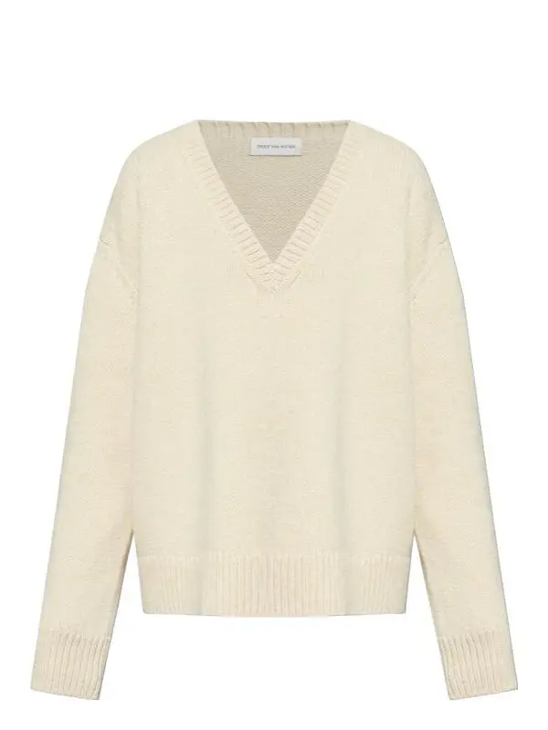 Dries Van Noten V-neck Long Sleeve Sweater - Cream