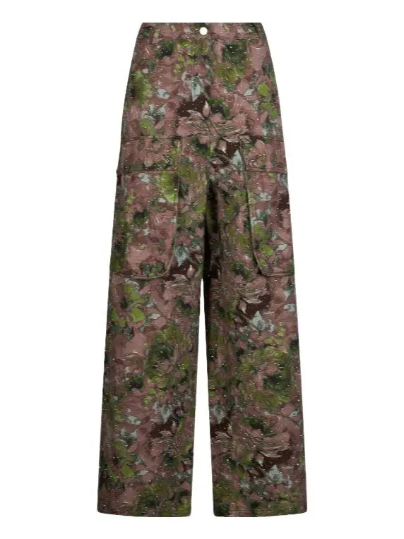 Liu Jo Floral Print Cargo Pants With Micro Stud Embellishments - Green Floral