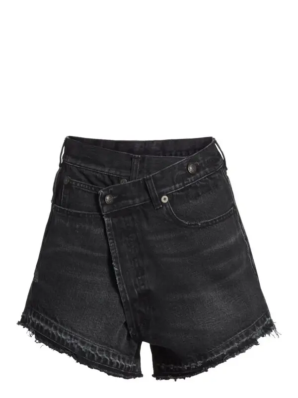 R13 Cross Over Distressed Denim Shorts - Black