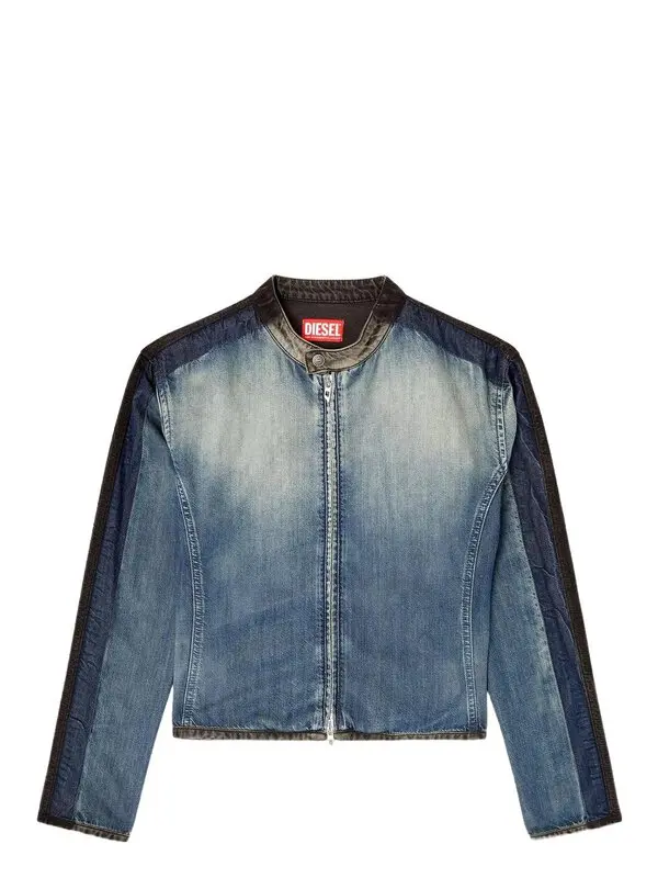 DIESEL® Snap-button Collar Two-way Zip Closure Moto Jacket - Blue/grey
