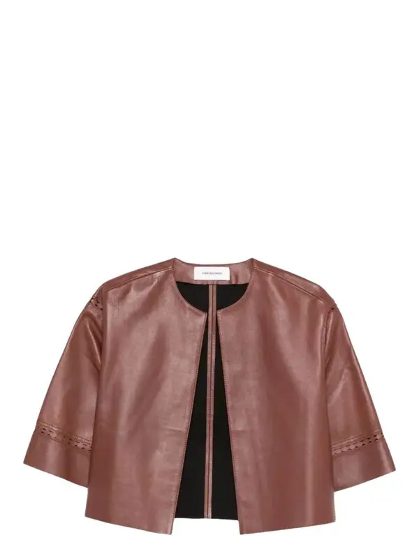 YVES SALOMON Laser-cut Lambskin Cropped Jacket - Brown