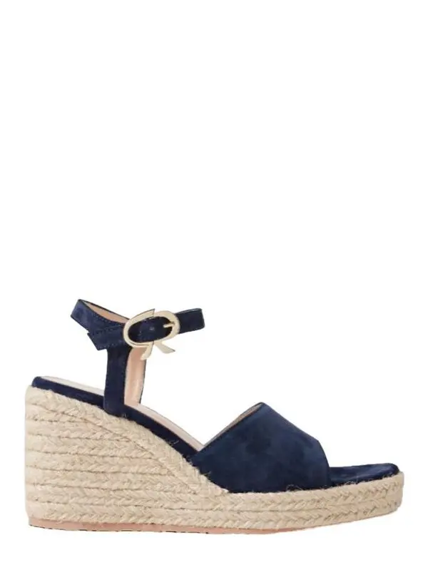 GIANVITO ROSSI Suede Espadrille Wedge Sandals With Ribbon Buckle - Nude