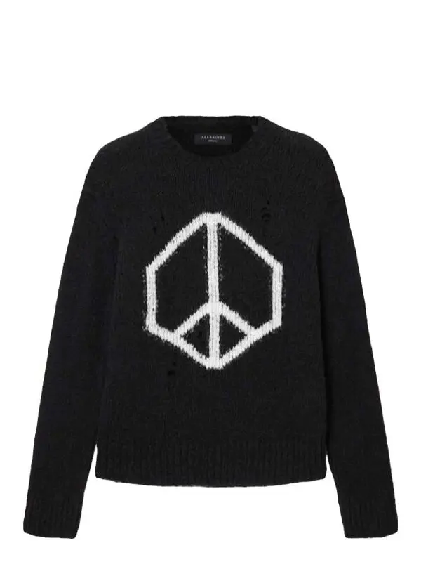 ALLSAINTS Distressed Knit Peace Sign Sweater - Black