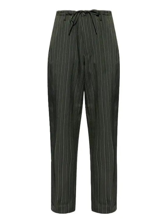 Dries Van Noten Vertical Striped Trousers With Drawstring Waist - Green