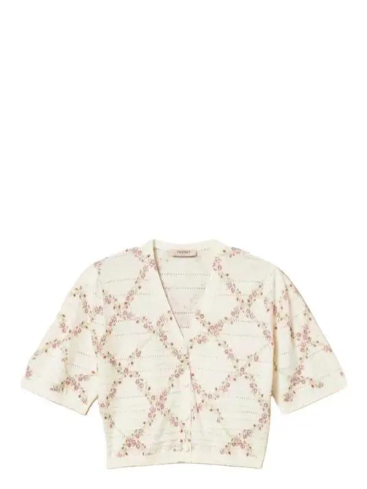 TWINSET Floral Print Knit Cardigan - White
