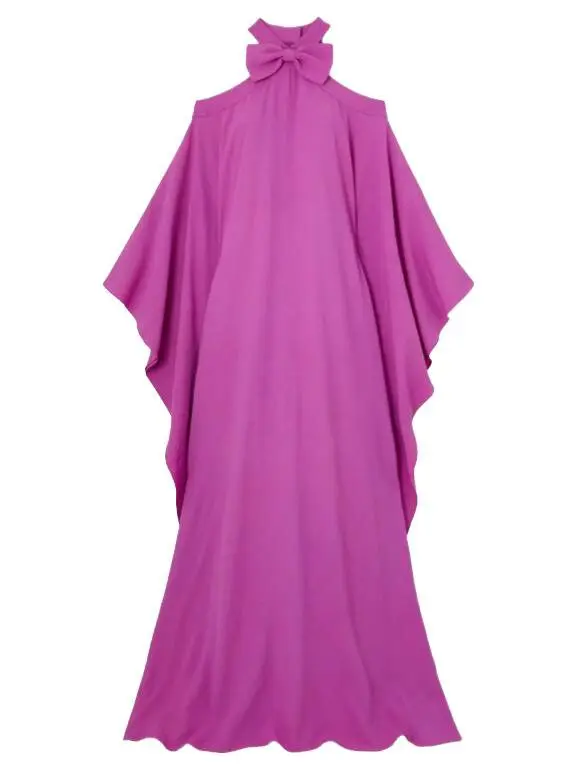 Oscar De La Renta Halterneck Bow Detail Cold Shoulder Maxi Dress - Pink