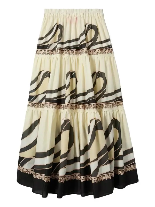 La DoubleJ Tiered Print Maxi Skirt - Nude