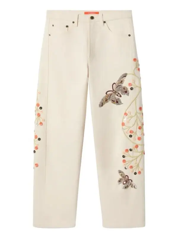 La DoubleJ Barrel Jeans With Butterfly Embroidery - Nude