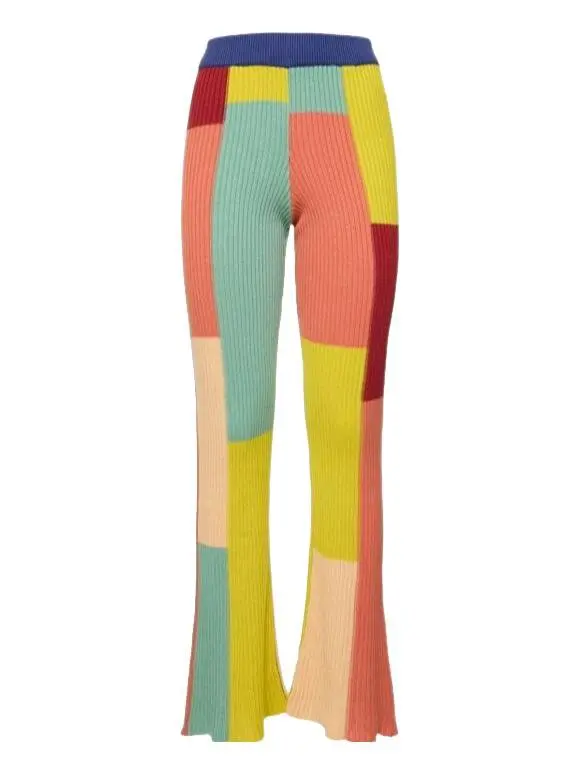 THE ELDER STATESMAN Color Block Flared Cotton Pants - Multicolor