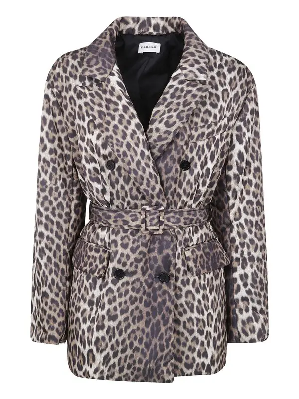 P.a.r.o.s.h Leopard Printed Double Breasted Coat - Black
