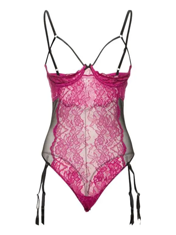 FLEUR DU MAL Lace Garter Bodysuit - Pink