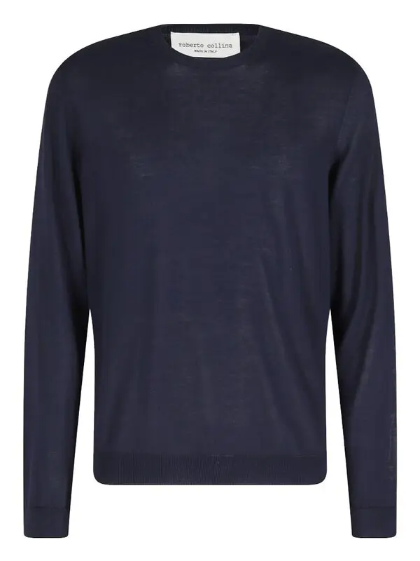 ROBERTO COLLINA Cotton Crew Neck Knitted Sweater - Navy Blue