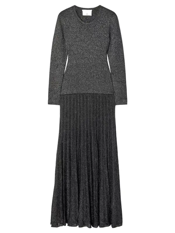 Isabel Marant Étoile Pleated Metallic-knit Midi Dress - Black