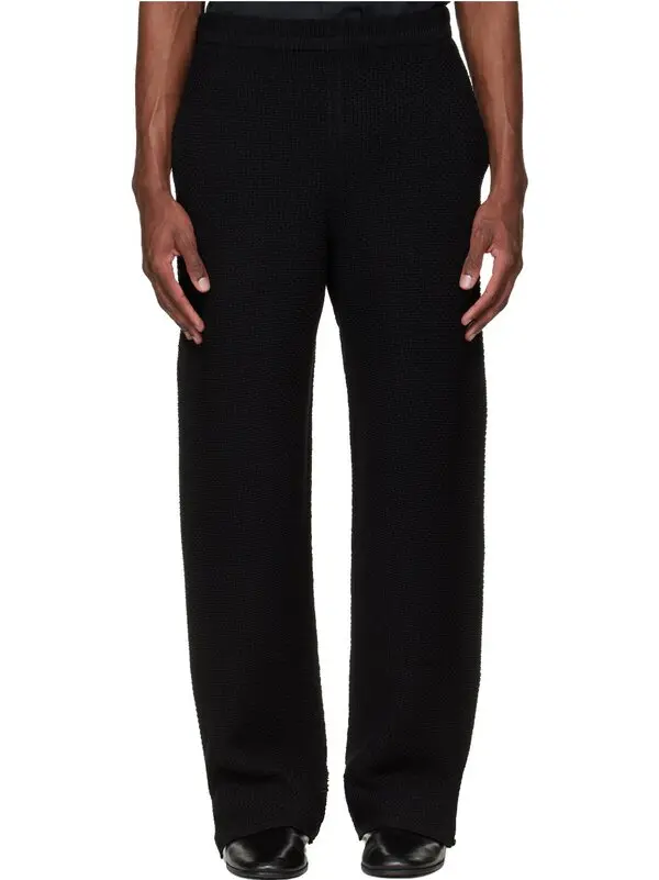 Issey Miyake Elastic Waist Knit Casual Pants - Black
