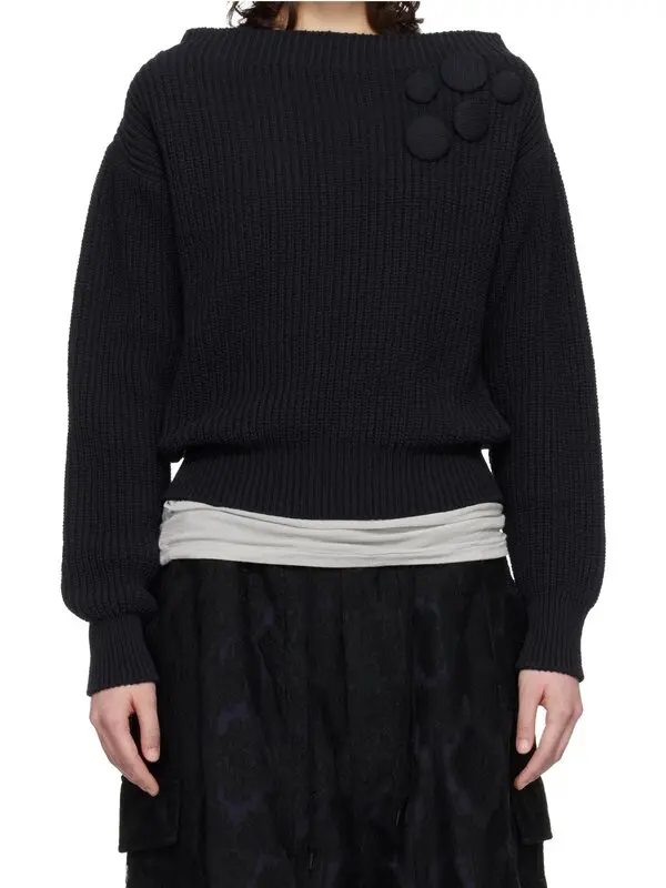 OPEN YY Badge Appliqué Knitted Pullover Sweater - Navy Blue
