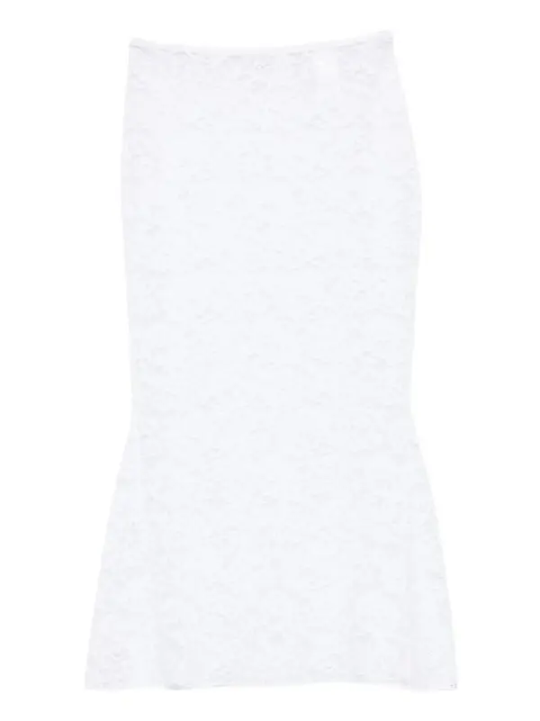 Oseree Lace Midi Skirt With Elastic Waistband - White