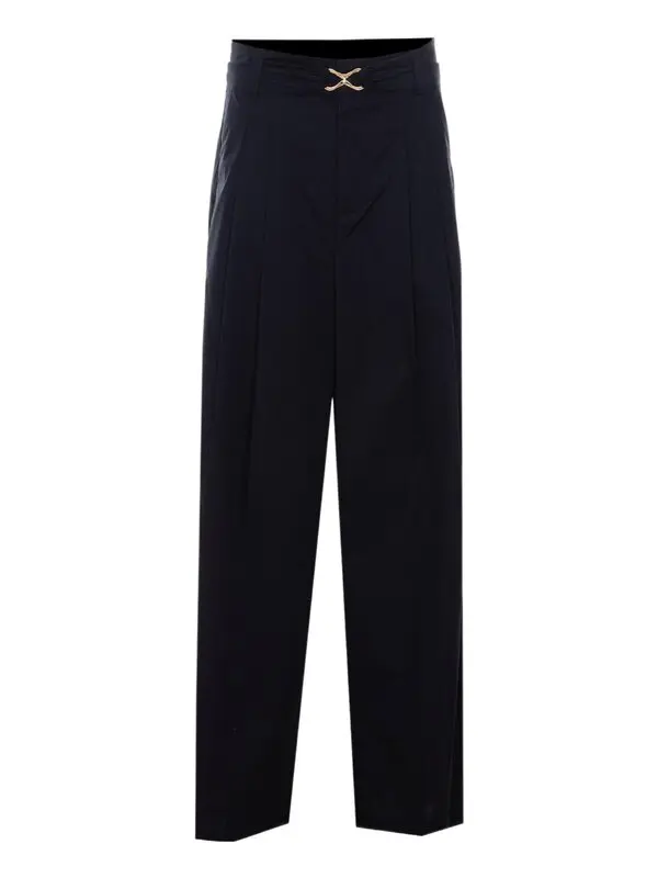TWINSET Wide-leg Tailored Pants With Pleated Front And Metallic Accent - Black