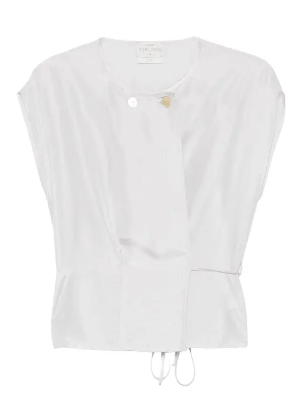 FORTE_FORTE Sleeveless Wrap Top With Mother-of-pearl Buttons - White