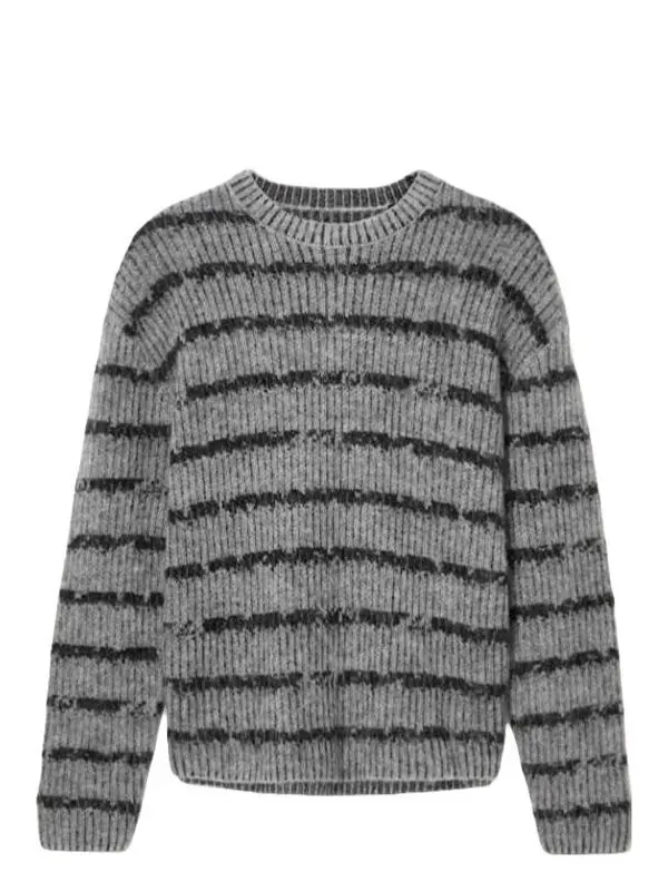 ALLSAINTS Dissolved Crew Neck Striped Sweater - Grey Black