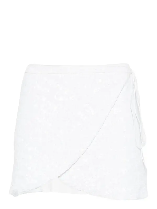Oseree Sequin Embellished Wrap Mini Skirt - White