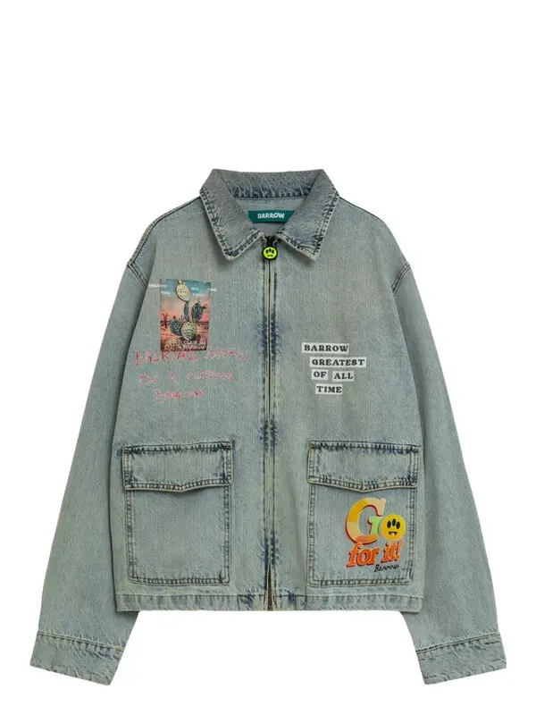 BARROW Graphic Zip-up Denim Jacket - Gray