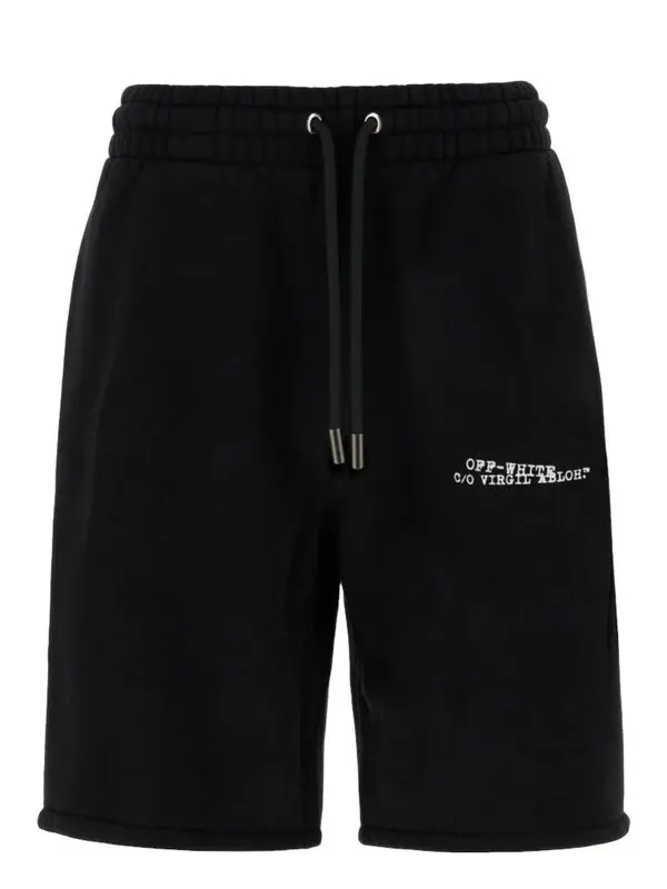 Off-White Drawstring Elastic Waist Shorts With Back Patch Pocket - Black
