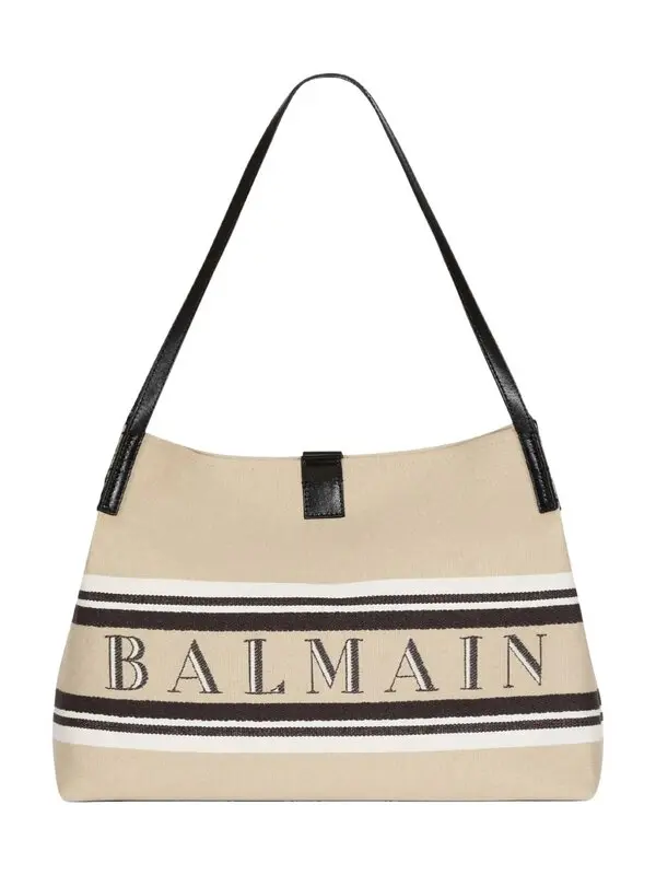 Balmain Letter Print Shoulder Bag - Nude