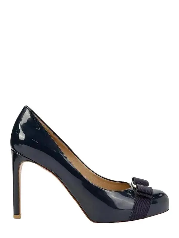 FERRAGAMO Navy Blue Bow High Heels - Black