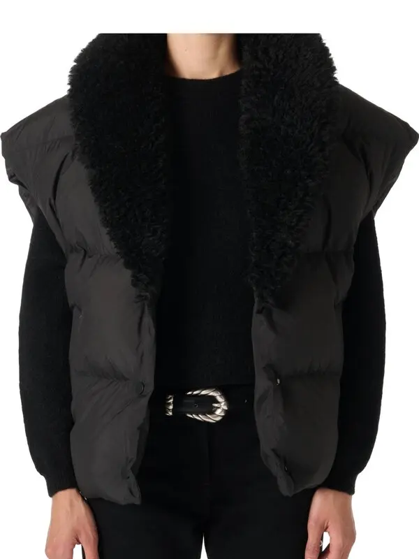 IRO PARIS Sleeveless Puffer Vest With Fur Collar - Black