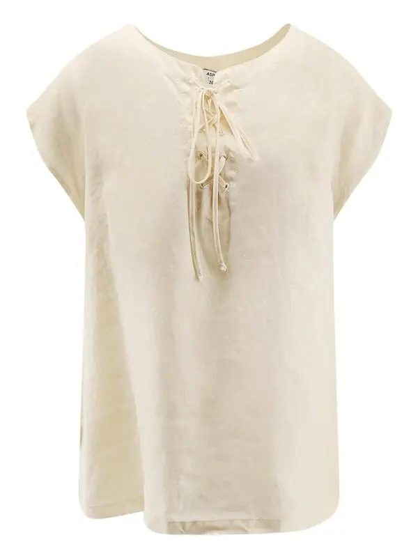 Aspesi Short-sleeve Top With Tie Closure - Nude