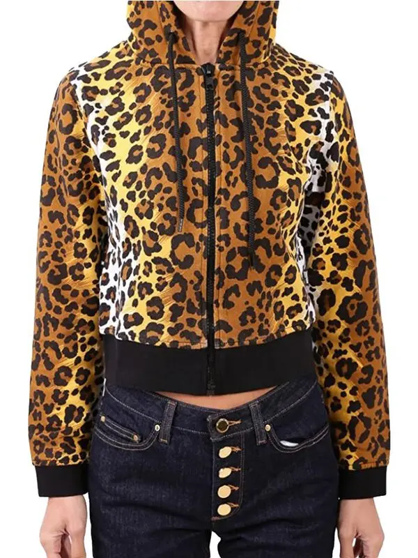 Moschino Leopard Print Hooded Jacket - Black